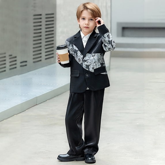 Boys Printed Blazer Suit Set Kids Casual Tuxedo Jacket and Shorts ...