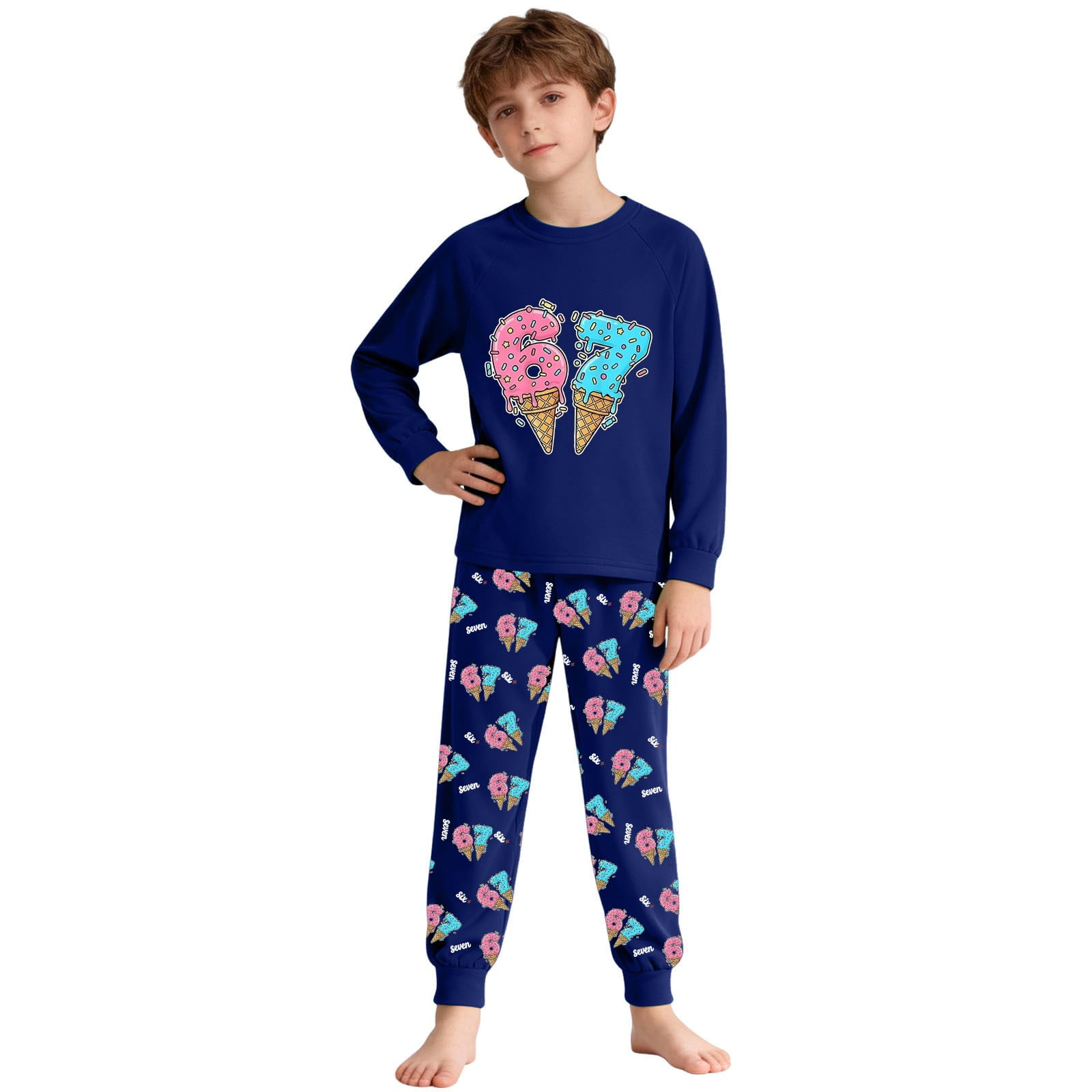 Boys PrintedClothes Sets Long Sleeve Top And Pants Soft Sleep For Kids ...