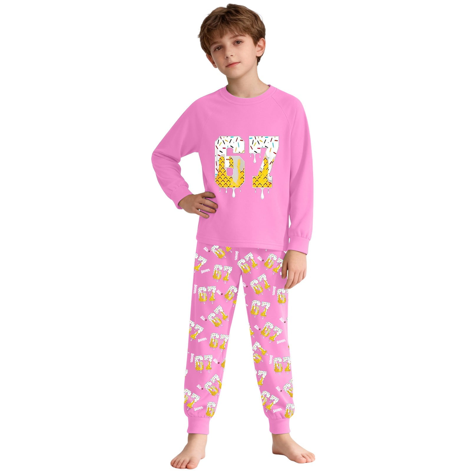 Boys PrintedClothes Sets Long Sleeve Top And Pants Soft Sleep Home For ...