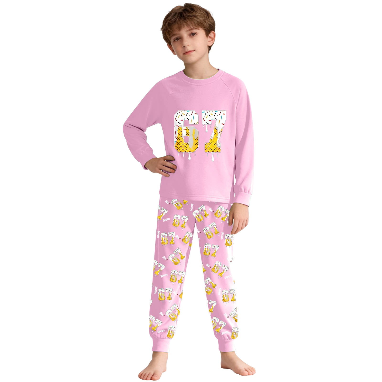 Boys PrintedClothes Sets Long Sleeve Top And Pants Soft Sleep Home For ...