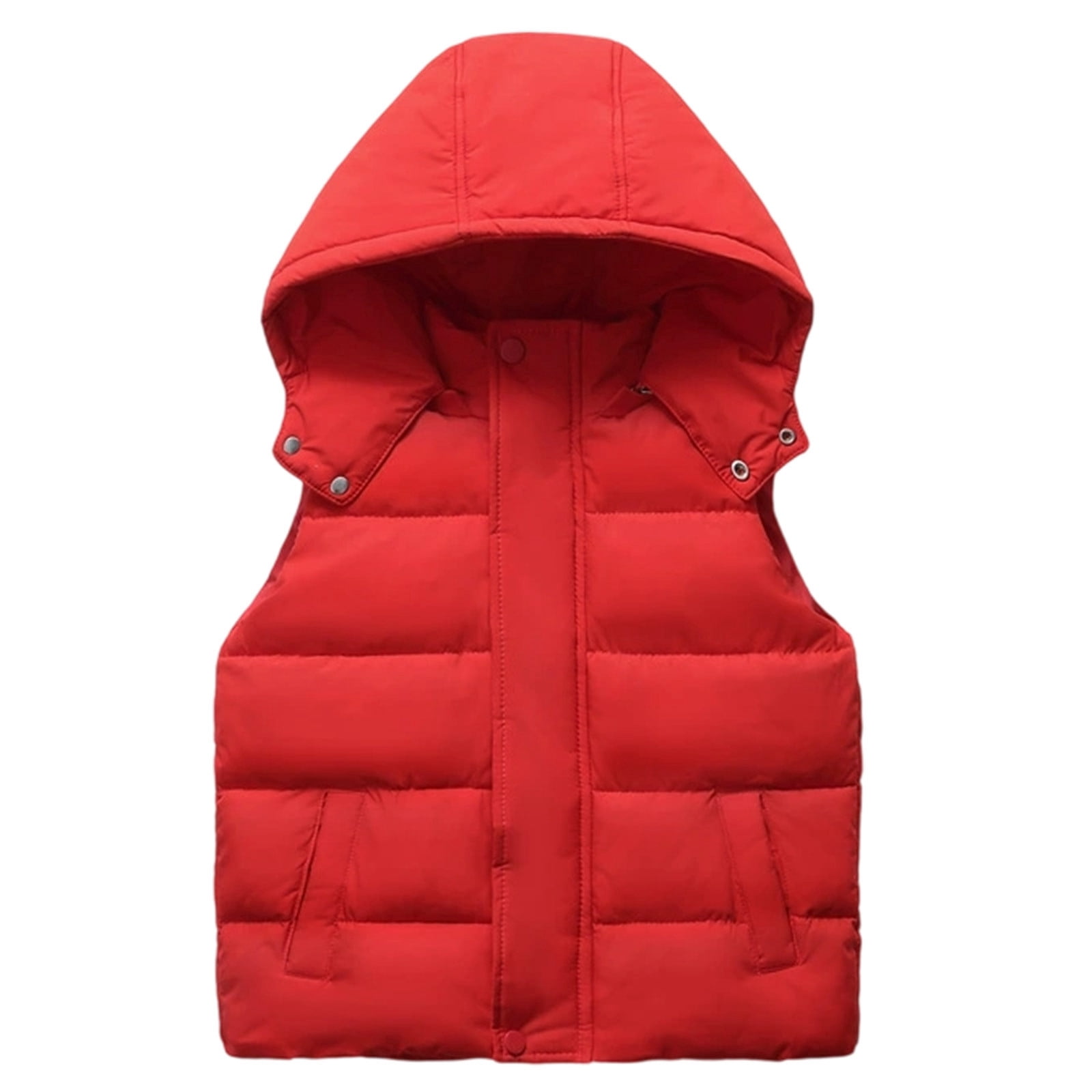 Boys Puffer Vest Hooded Jacket Red Down Vest Zip up Sleeveless ...