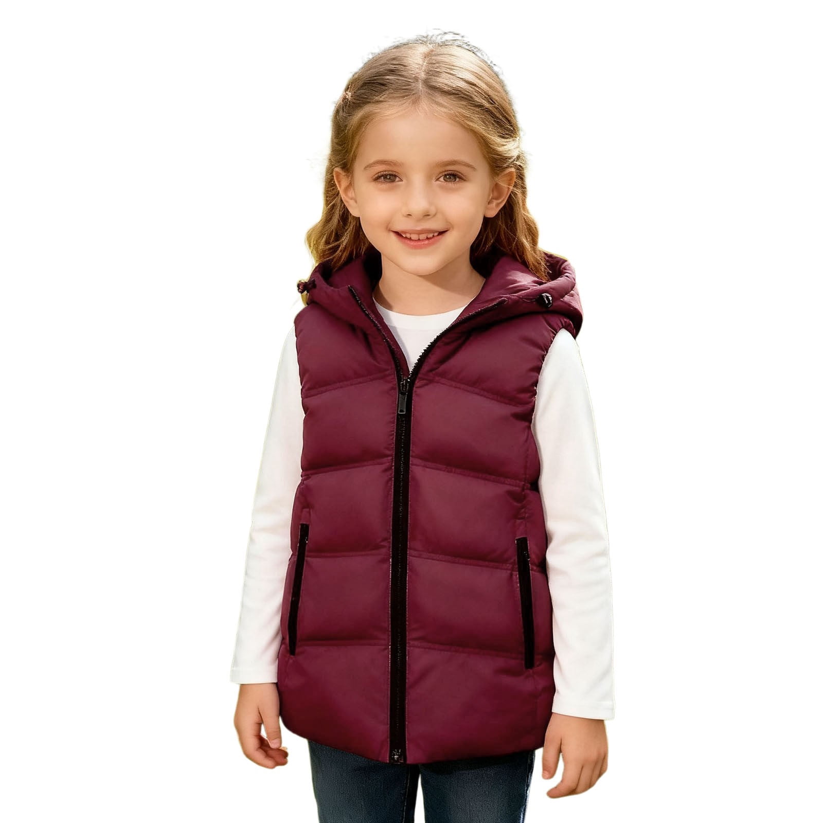 Boys Puffer Vest Hooded Red Down Vest Zip up Lightweight Waterproof ...