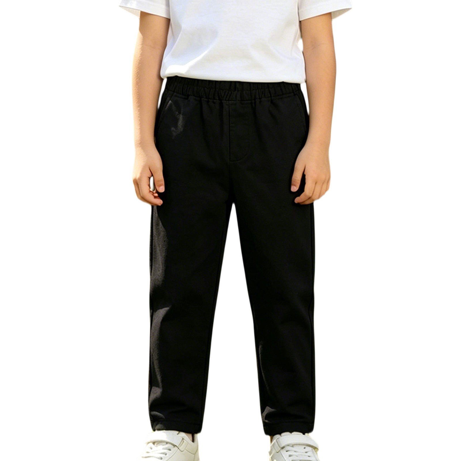 Boys Pull On Dress Pants Kids Elastic Waist Straight Leg Loose Fit ...
