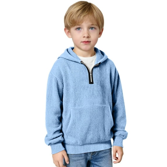 Boys Quarter Zip Hoodies - Waffle Knit Kids Long Sleeve Hooded ...