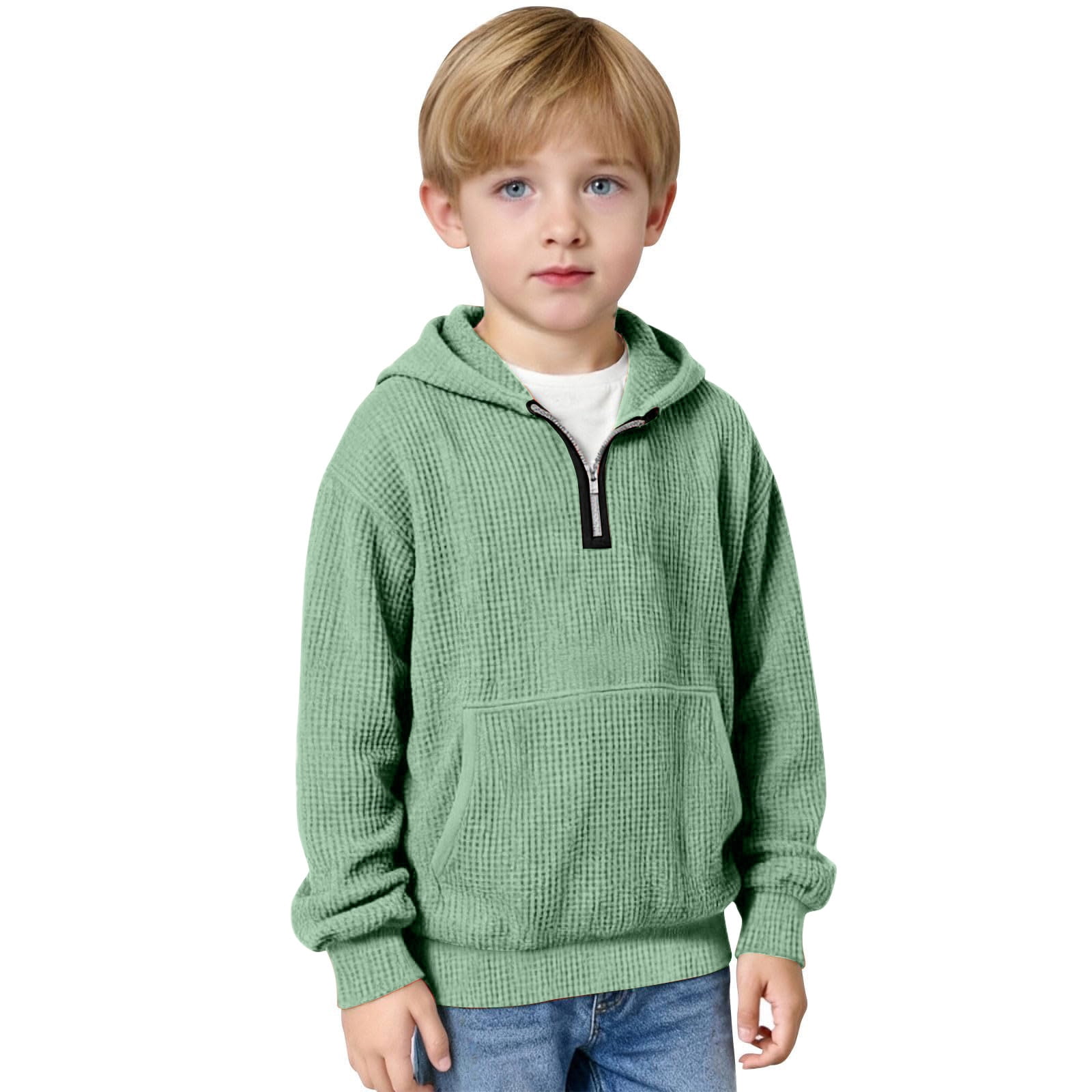 Boys Quarter Zip Hoodies - Waffle Knit Kids Long Sleeve Hooded ...