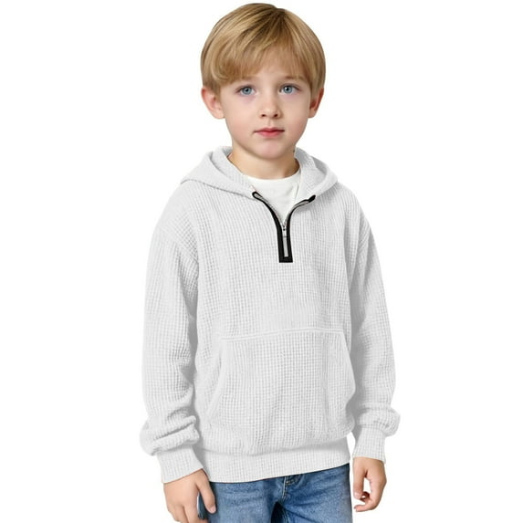 Boys Quarter Zip Hoodies - Waffle Knit Kids Long Sleeve Hooded ...