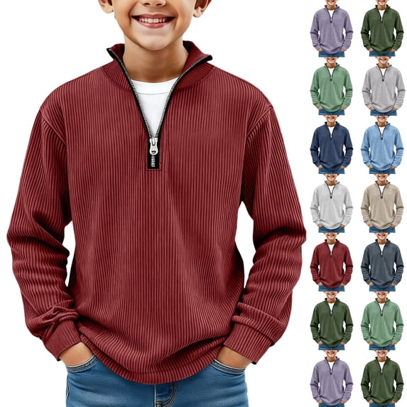Boys Quarter Zip Pullover Long Sleeve Shirts Solid Color Sweatshirts ...