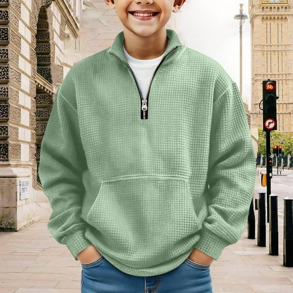 Boys Quarter Zip Sweatshirts - Waffle Knit Kids Long Sleeve Pullover ...