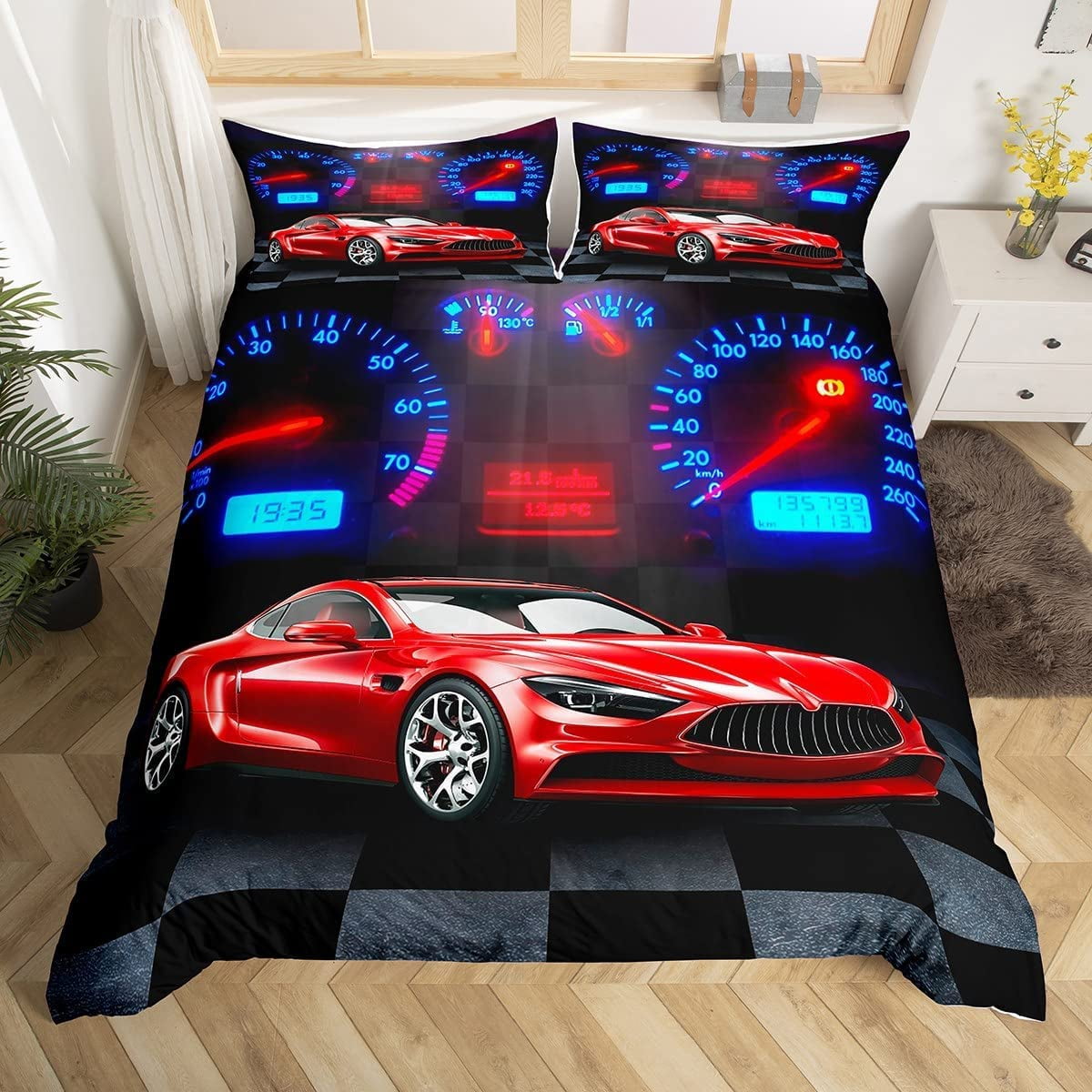 Boys Race Car Bedding Set Speedometer Sports Car Duvet Cover Extreme ...