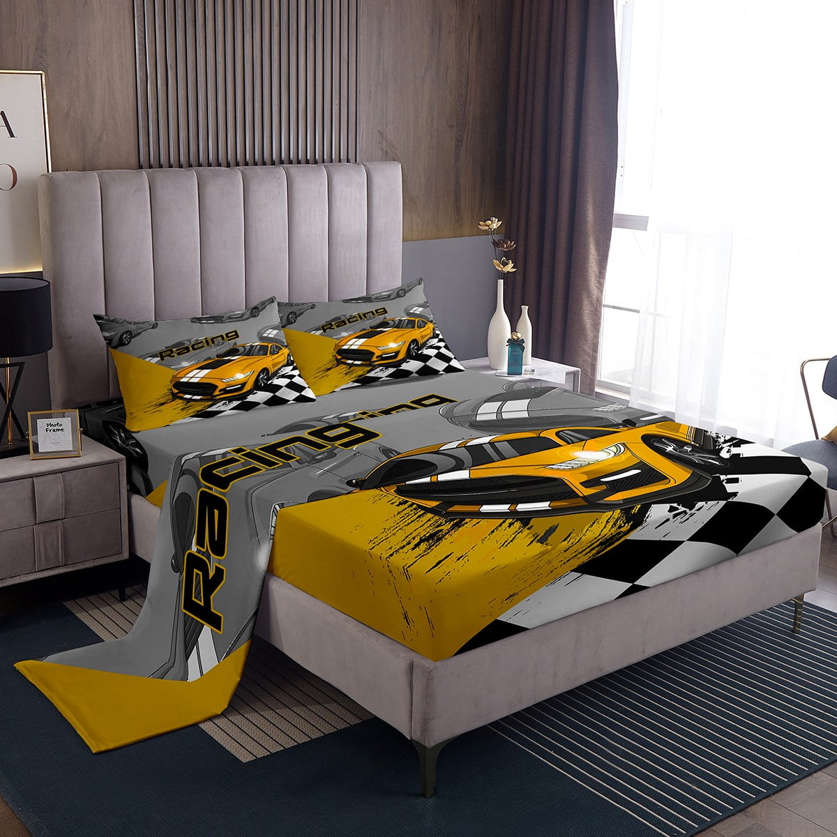 Race Car Sheets Speed Sports Car Twin Bed Sheets Set Teens Yellow ...