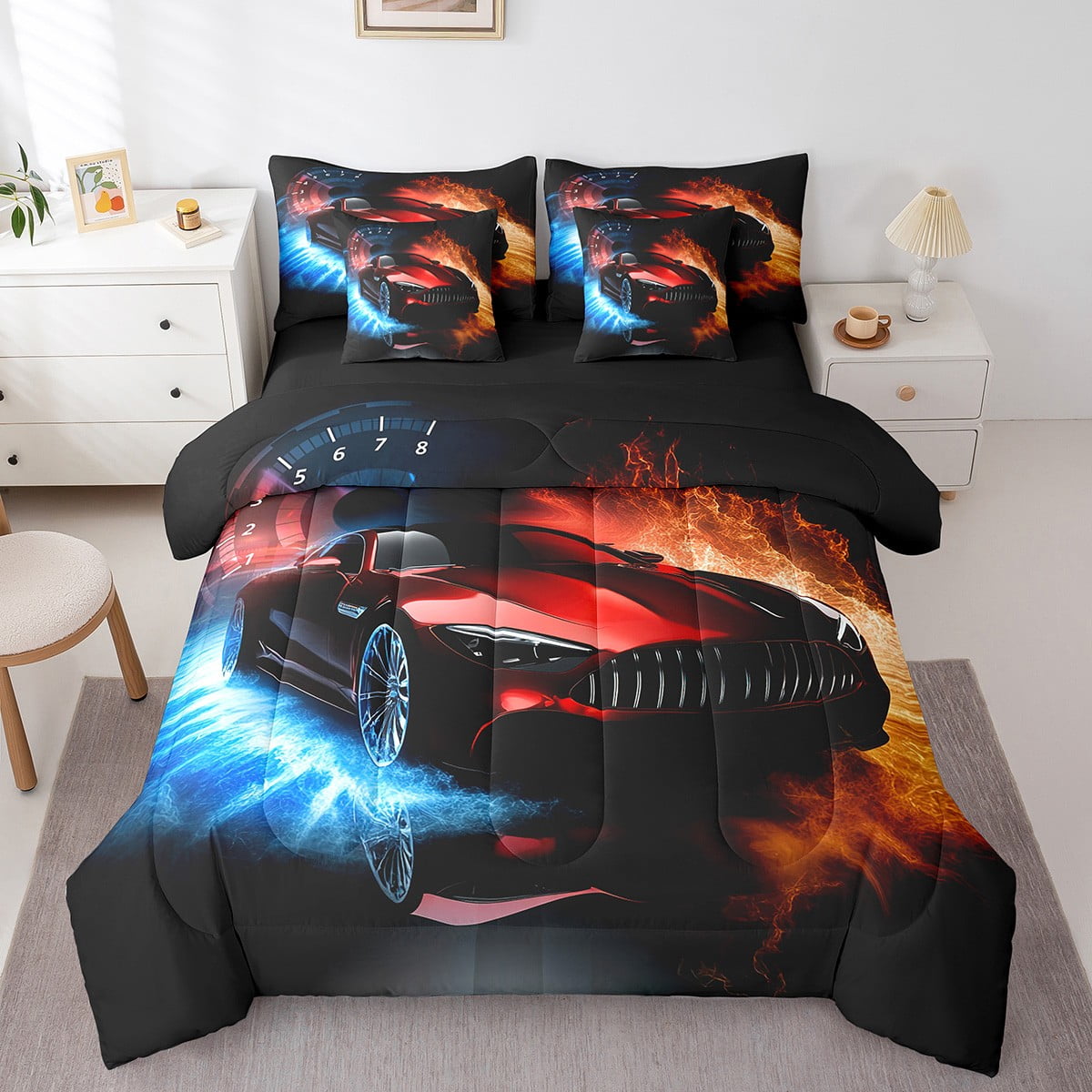 Boys Racing Car Comforter Set King Size,Cool Speed Race Car Bedding Set ...