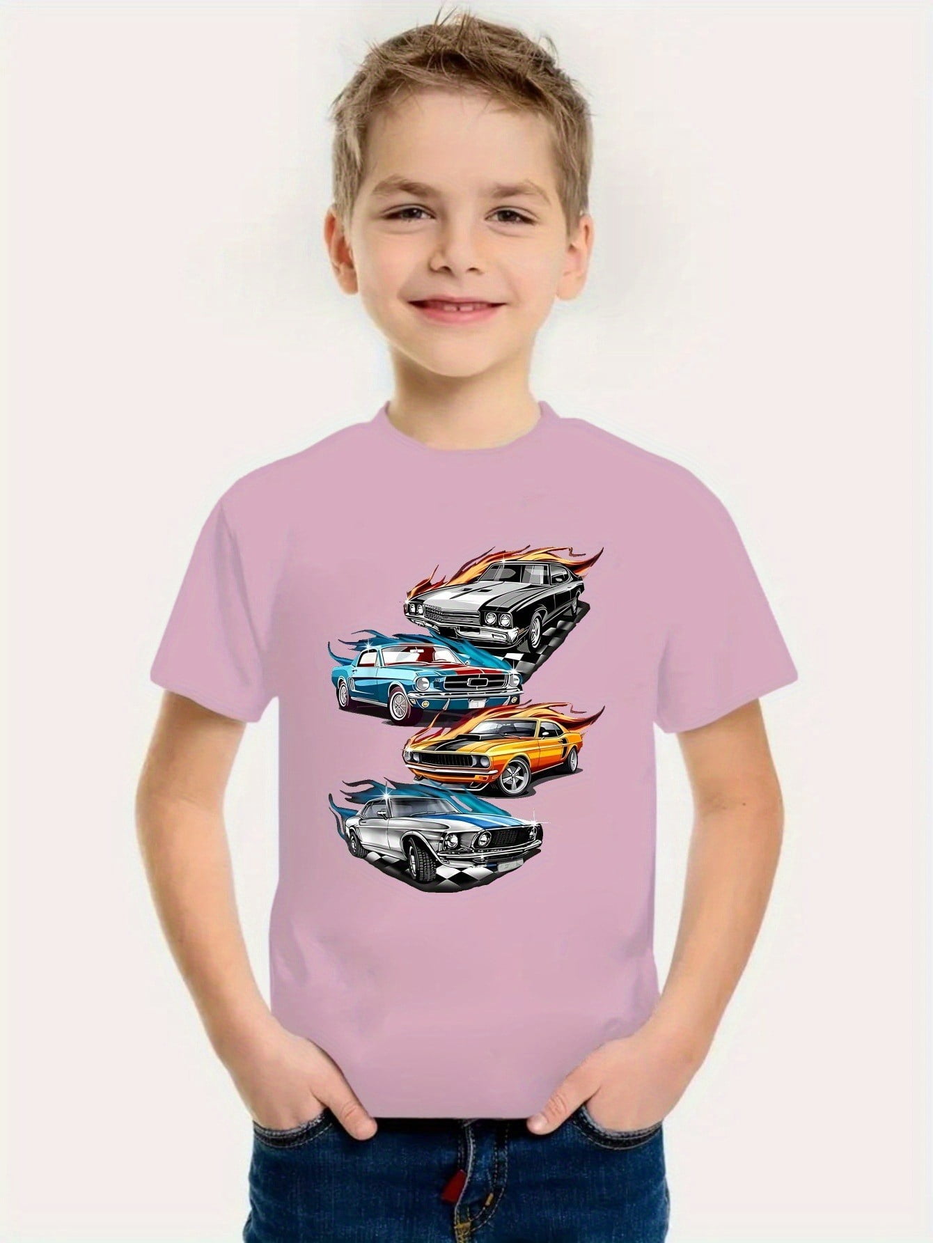 Boys' Racing Car Graphic Cotton T-Shirt - Casual Summer Tee with ...