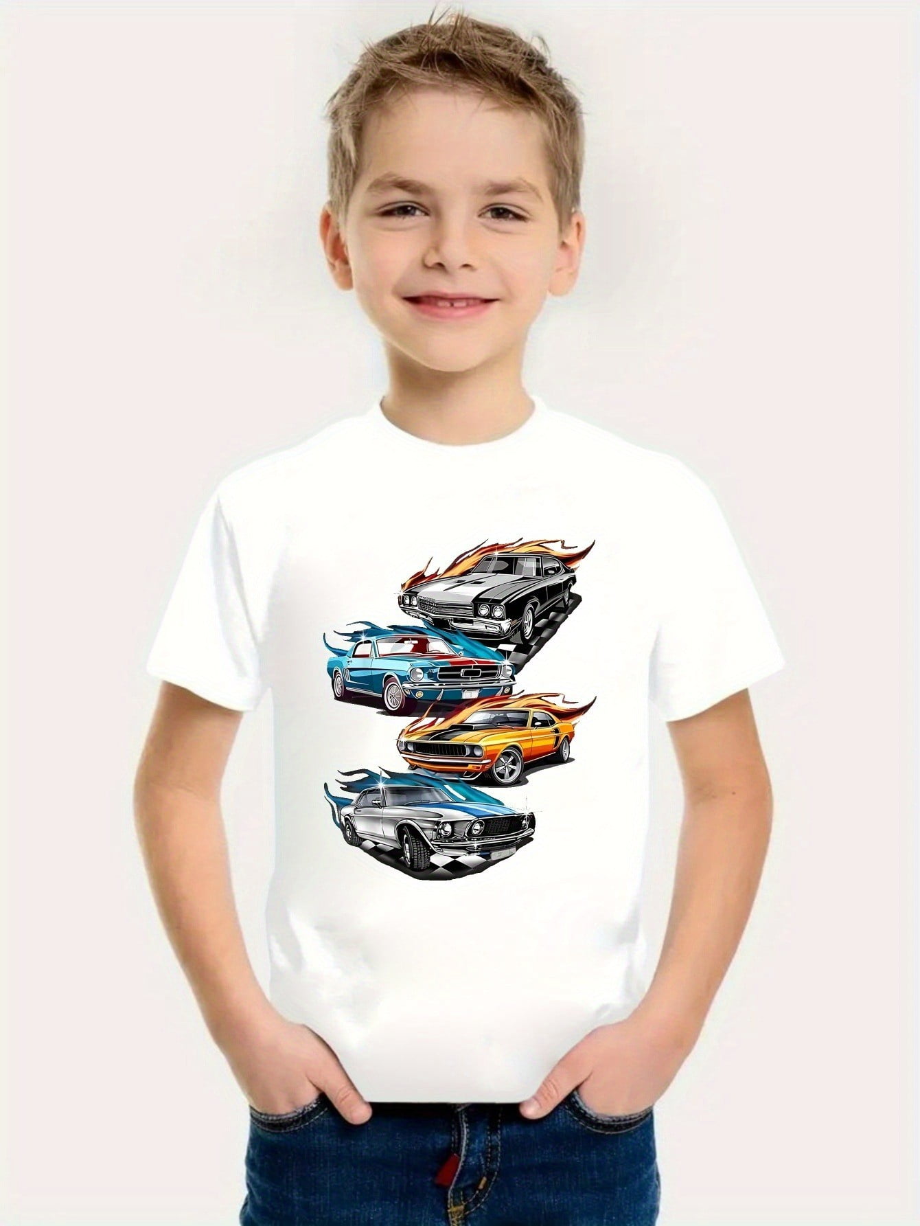 Boys' Racing Car Graphic Cotton T-Shirt - Casual Summer Tee with ...