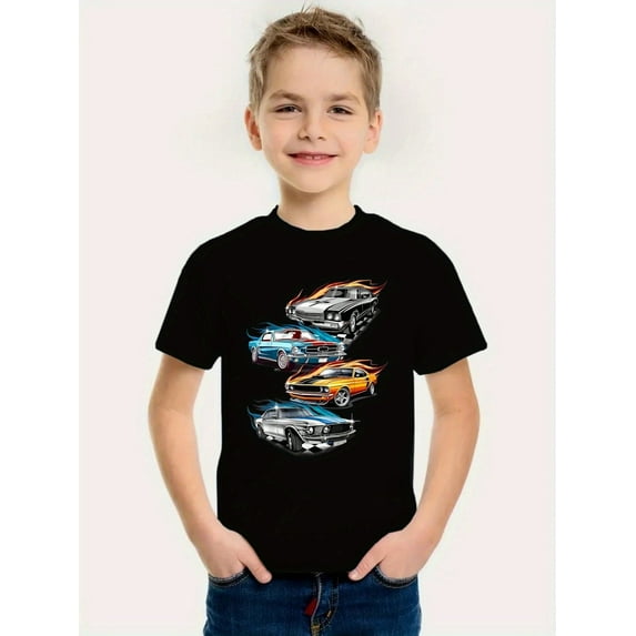 Boys' Racing Car Graphic Cotton T-Shirt - Casual Summer Tee with ...