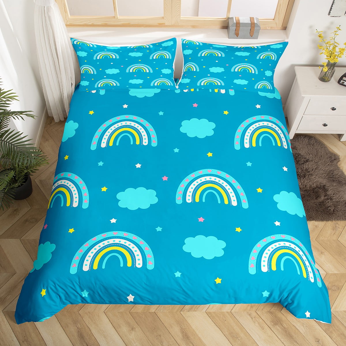 Boys Rainbow Bedding Set Full Size, Cloud Stars Boho Rainbow Comforter ...