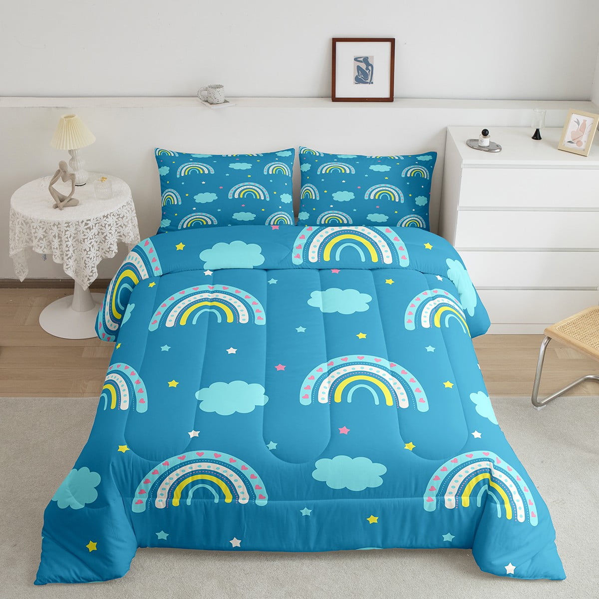 Boys Rainbow Bedding Set Twin Size, Cloud Stars Boho Rainbow Comforter ...