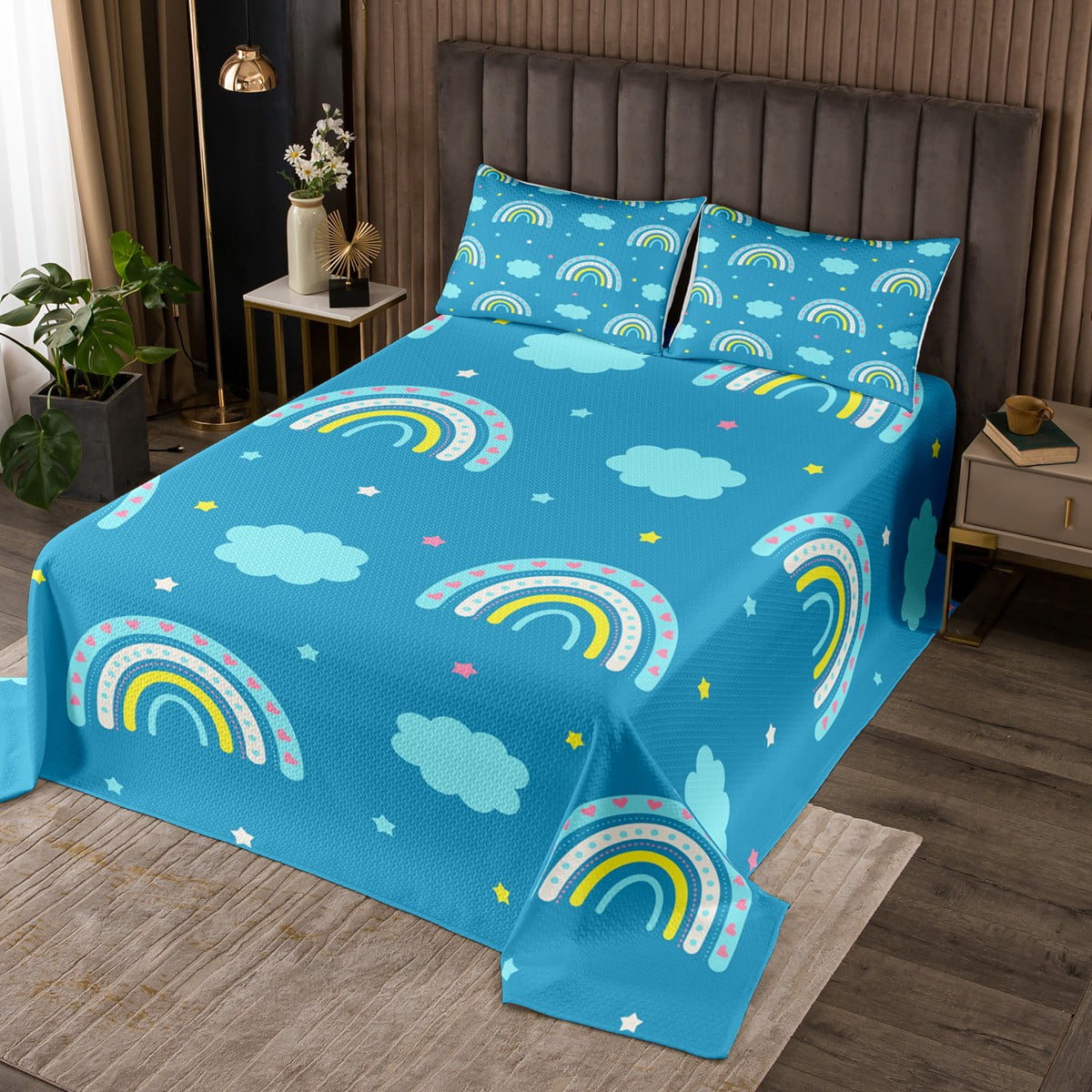 Rainbow Quilt Set Queen Size, Cloud Stars Boho Rainbow Coverlet Set ...