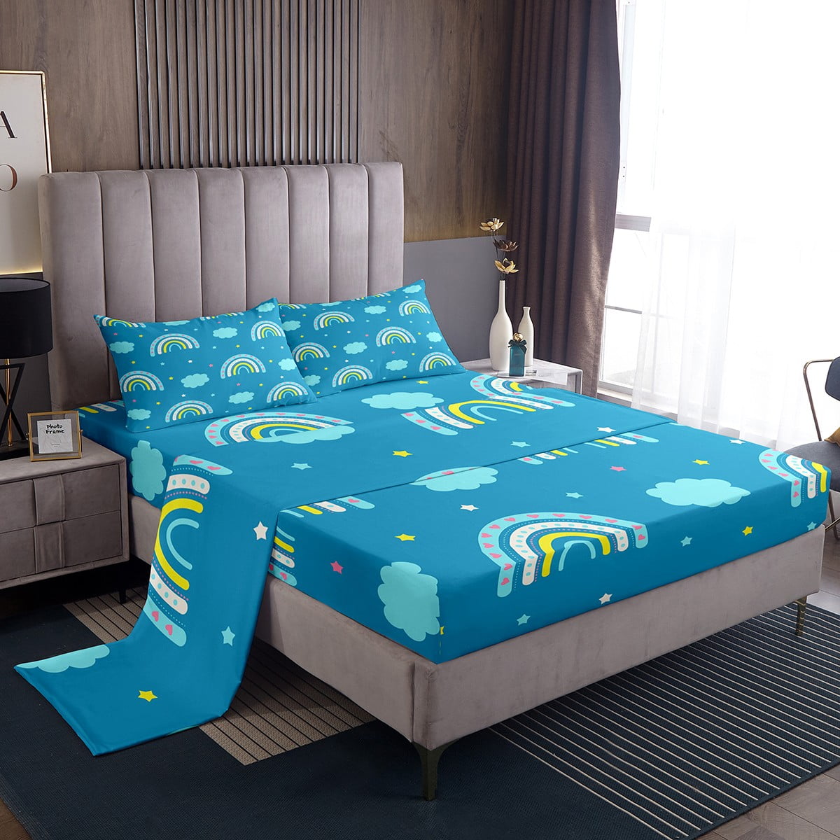 Rainbow Sheets Full Size, Cloud Stars Boho Rainbow Sheet Set Cartoon ...