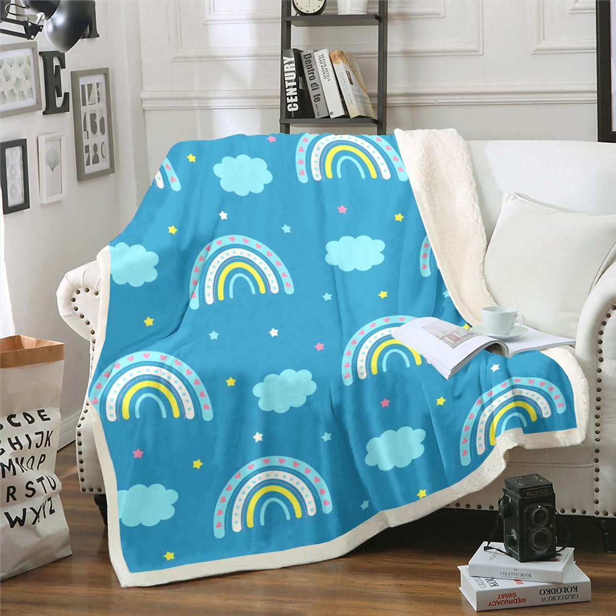 Boys Rainbow Throw Blanket, Cloud Stars Boho Rainbow Fuzzy Blanket Twin ...