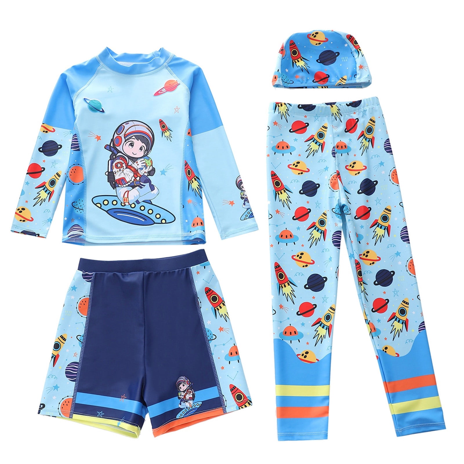 Boys Rash Guard 4 Piece UPF 50+ Swimwear Long Sleeve Rash Guard And ...