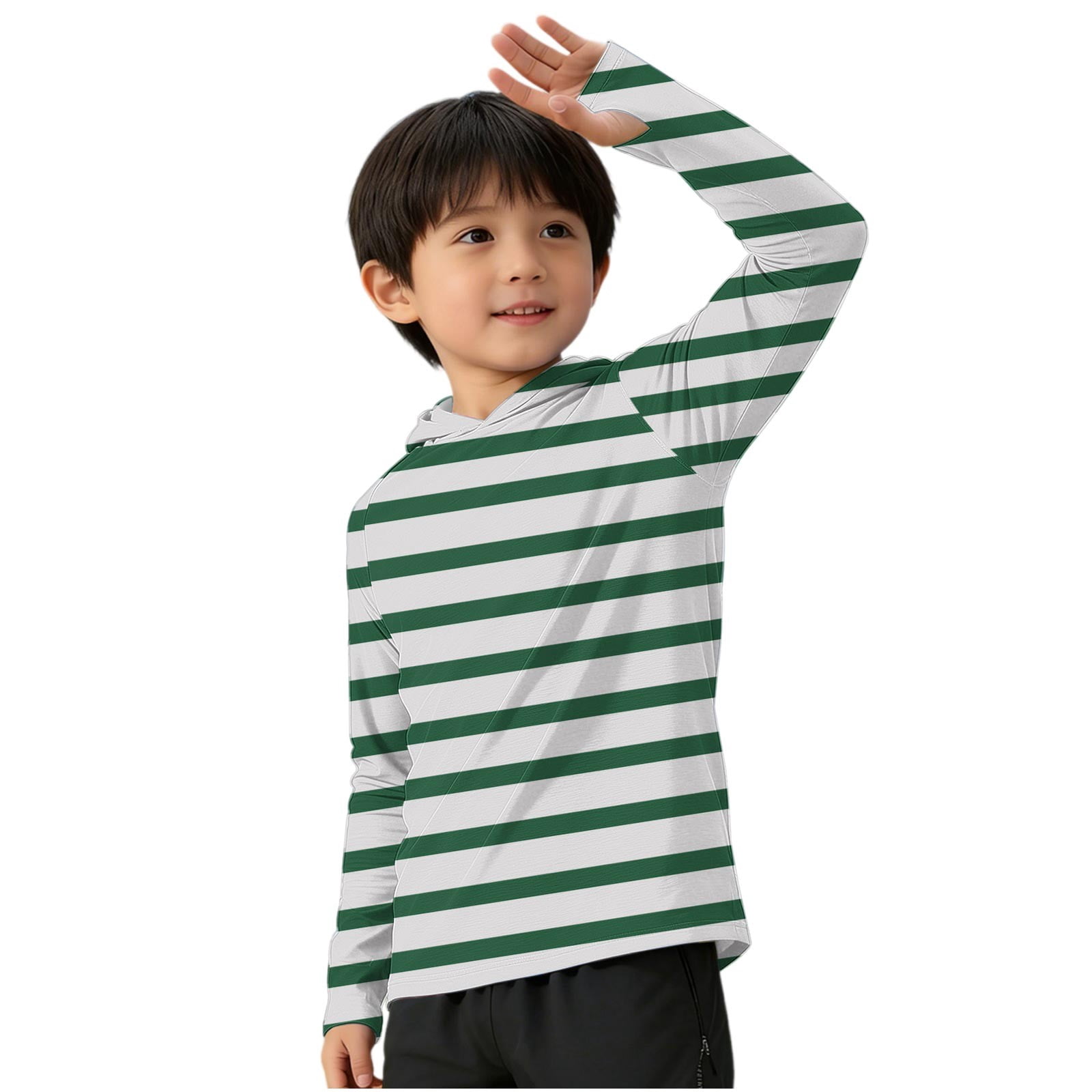 Boys Rash Guard Long Sleeve Hoodie Striped Swim Shirt with Thumb Hole ...