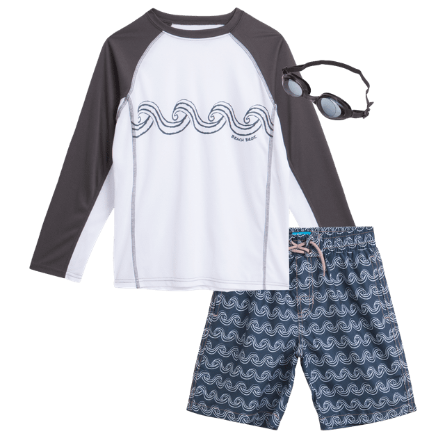 Boys' Rash Guard Set - 3 Piece UPF 50+ Rash Guard Swim Shirt, Bathing ...