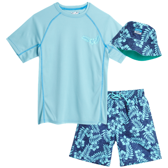 Boys' Rash Guard Set - 3 Piece UPF 50+ Rash Guard Swim Shirt, Bathing ...