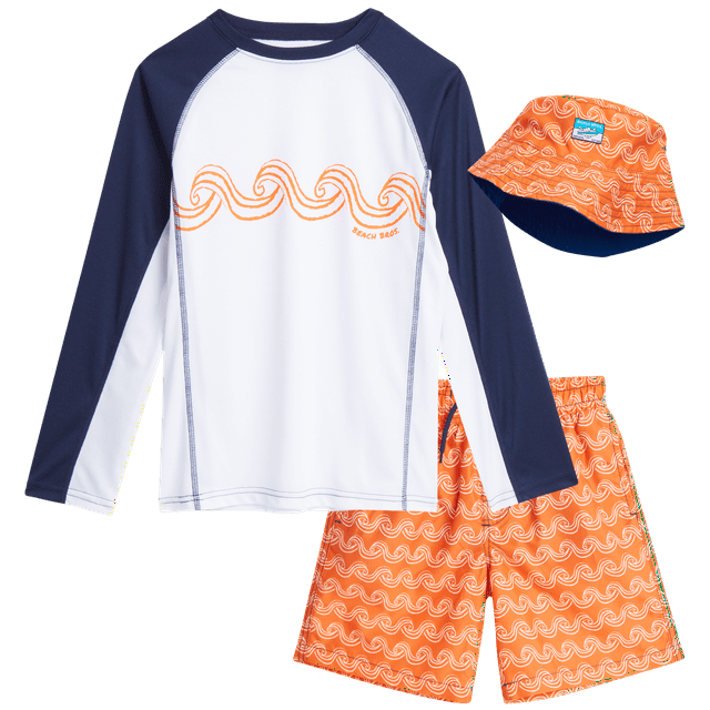 Boys' Rash Guard Set - 3 Piece UPF 50+ Rash Guard Swim Shirt, Bathing ...