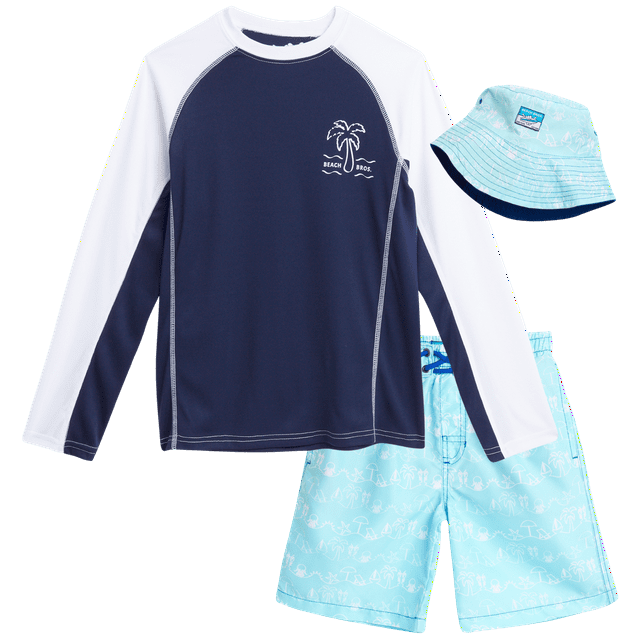 Boys' Rash Guard Set - 3 Piece UPF 50+ Rash Guard Swim Shirt, Bathing ...