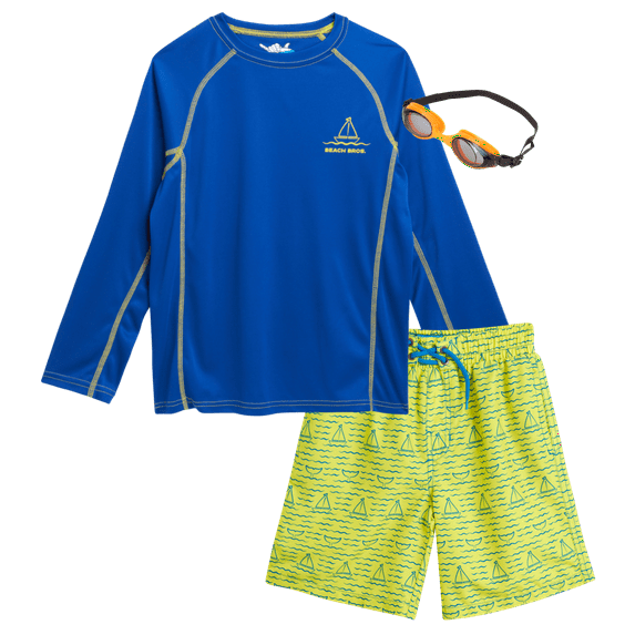 Boys' Rash Guard Set - 3 Piece UPF 50+ Rash Guard Swim Shirt, Bathing ...