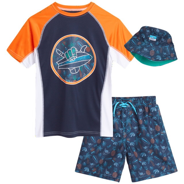 Boys' Rash Guard Set - 3 Piece UPF 50+ Rash Guard Swim Shirt, Bathing ...