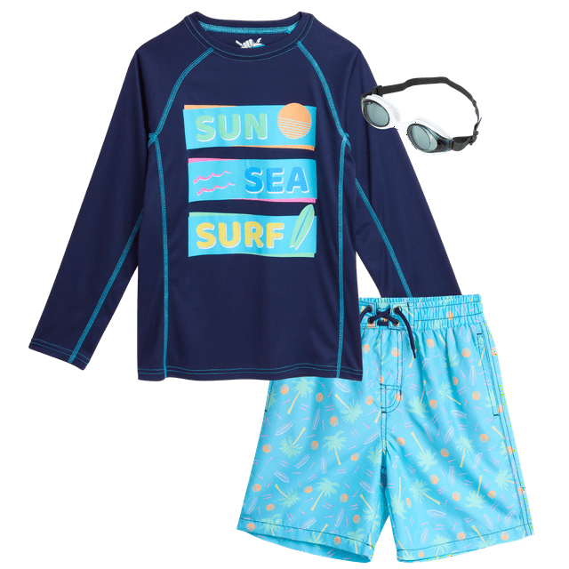 Boys' Rash Guard Set - 3 Piece UPF 50+ Rash Guard Swim Shirt, Bathing ...
