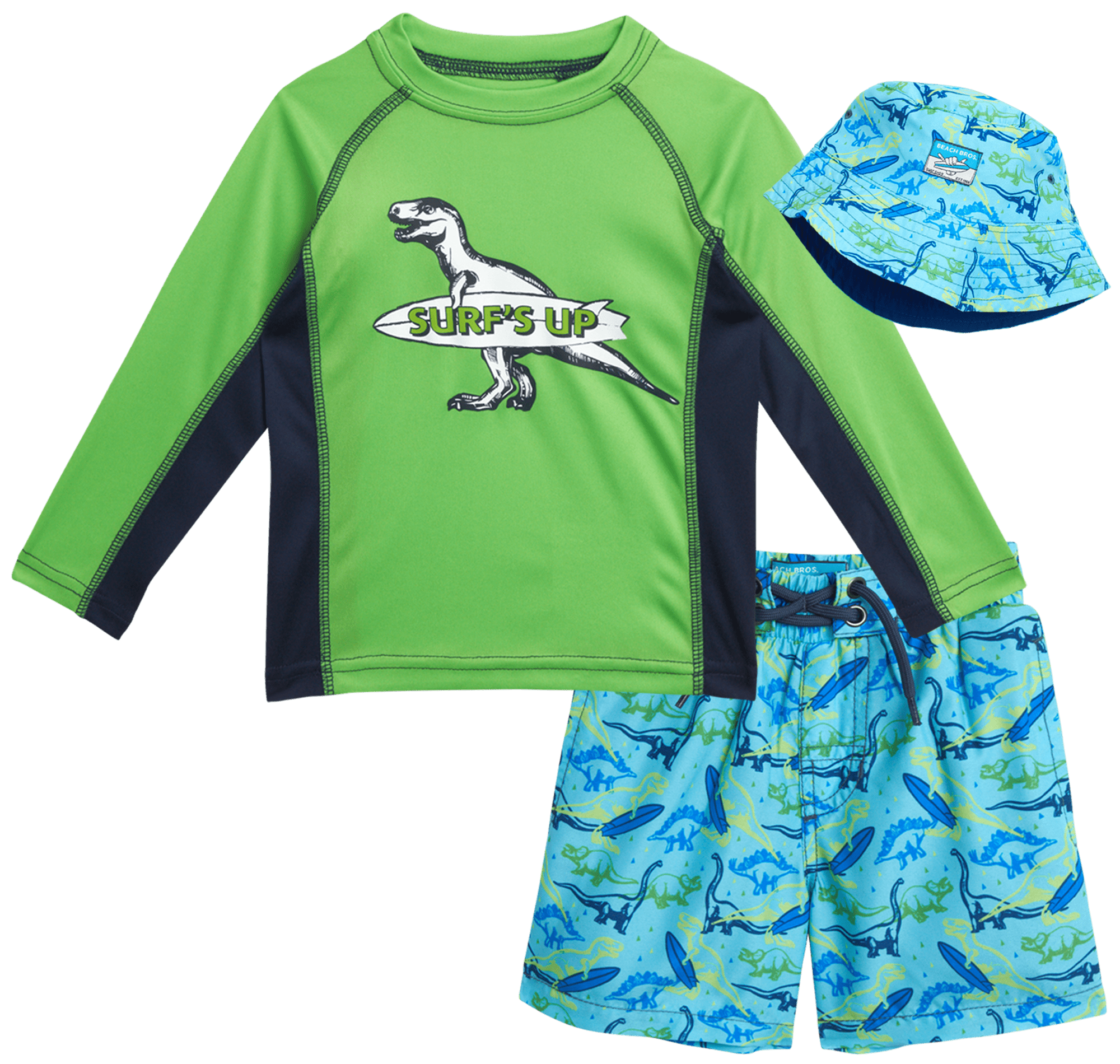 Beach Bros Boys' Rash Guard Swimsuit Set with Hat, 3-Piece,Size 2T-7 ...