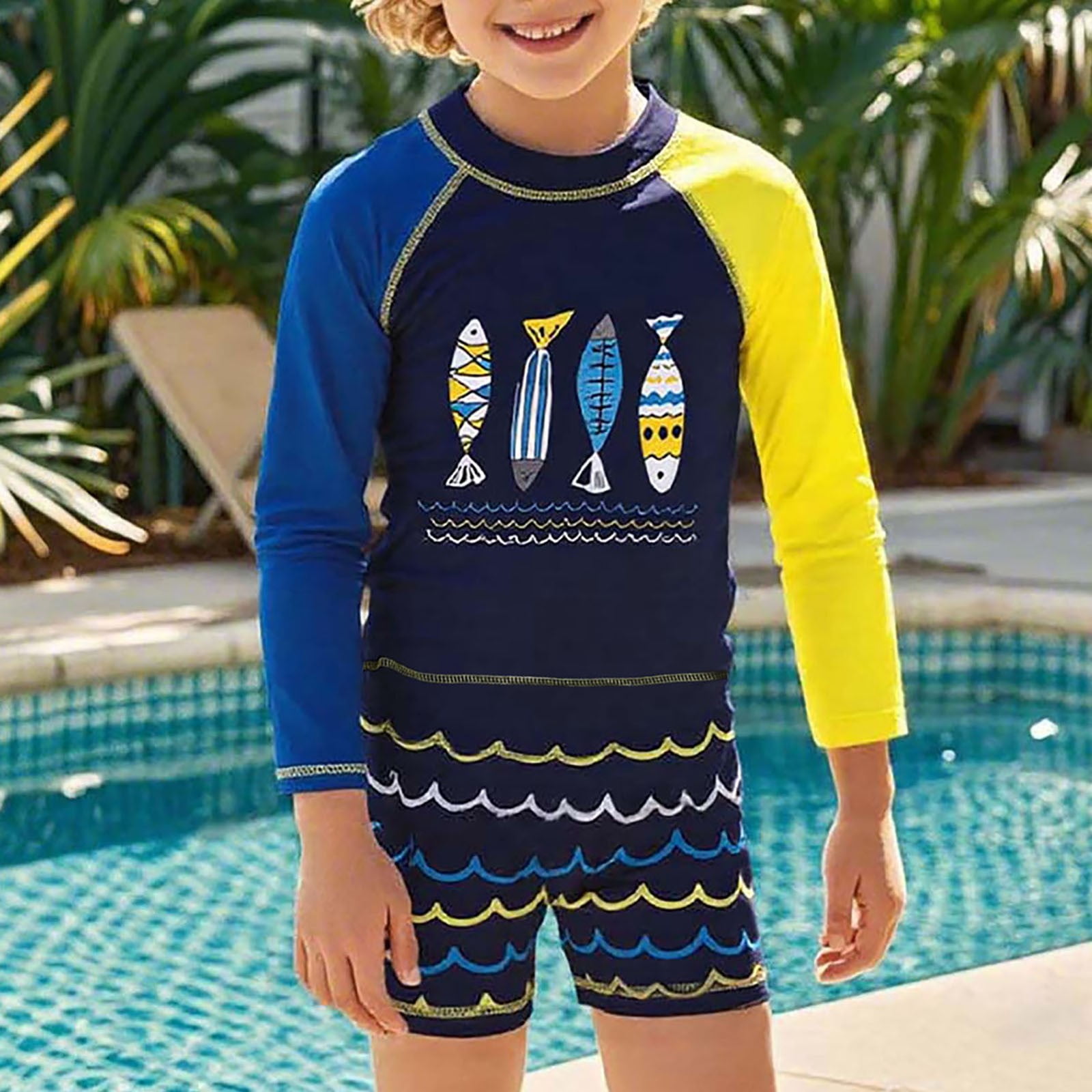 Boys Rash Guard Toddlers Kids Boys Long Sleeve Cartoon Fish Print ...