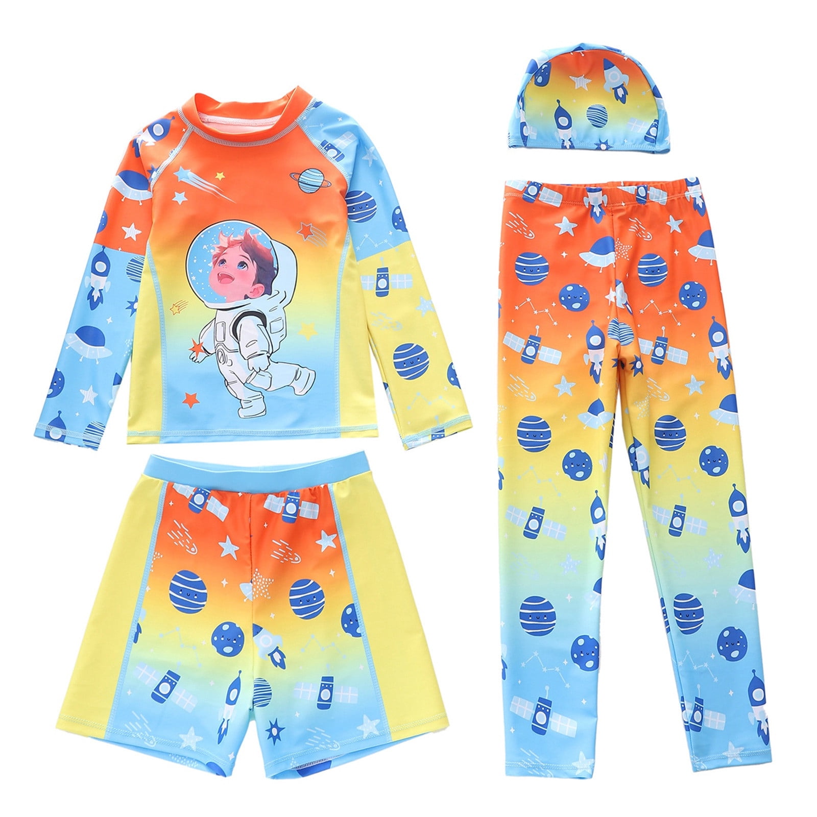 Boys Rashguard Swim 4 Piece UPF 50+ Swimwear Long Sleeve Rash Guard And ...