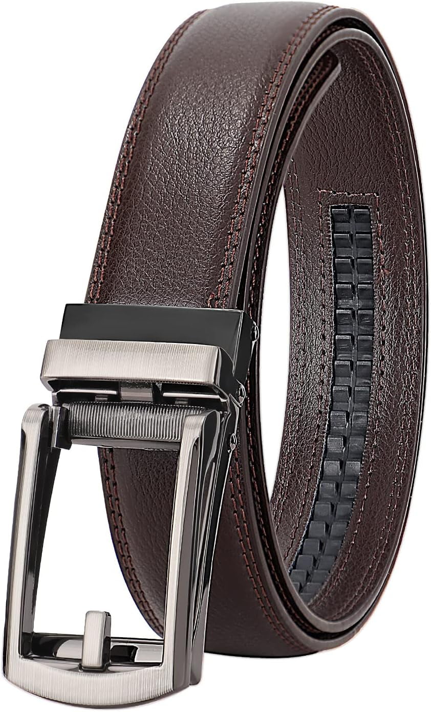 Boys Ratchet Leather Belt Adjustable Dress Belts Click Sliding Buckle ...
