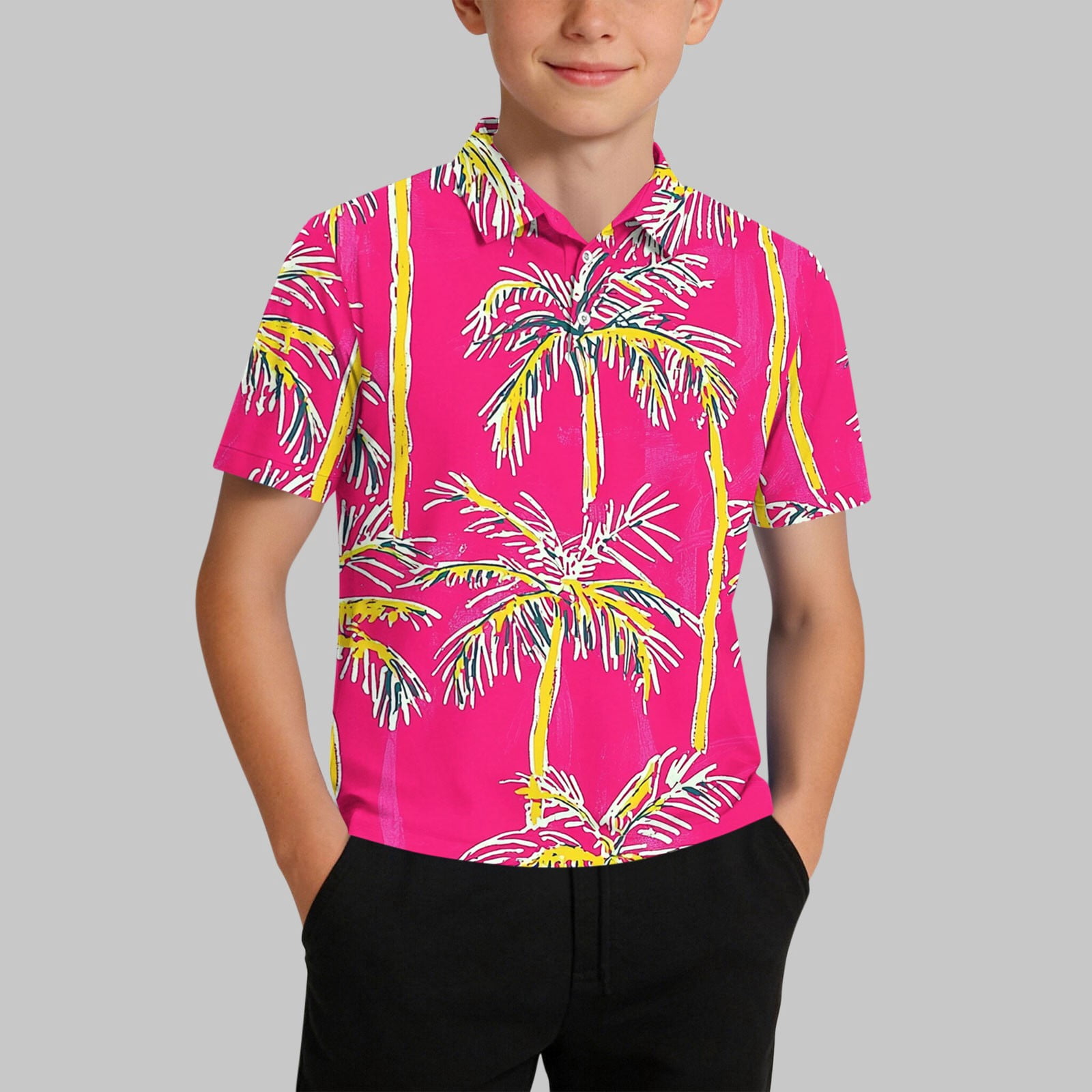 Boys' Red Palm Tree Polo Shirt, Short Sleeve 100% Polyester Wrinkle ...