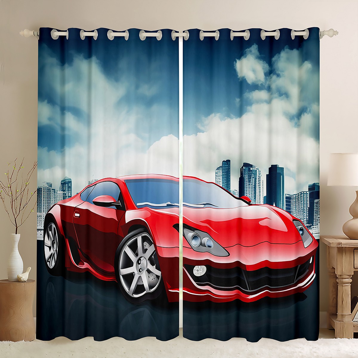 Boys Red Race Car Curtains & Drapes for Young Adults Extreme Sports ...