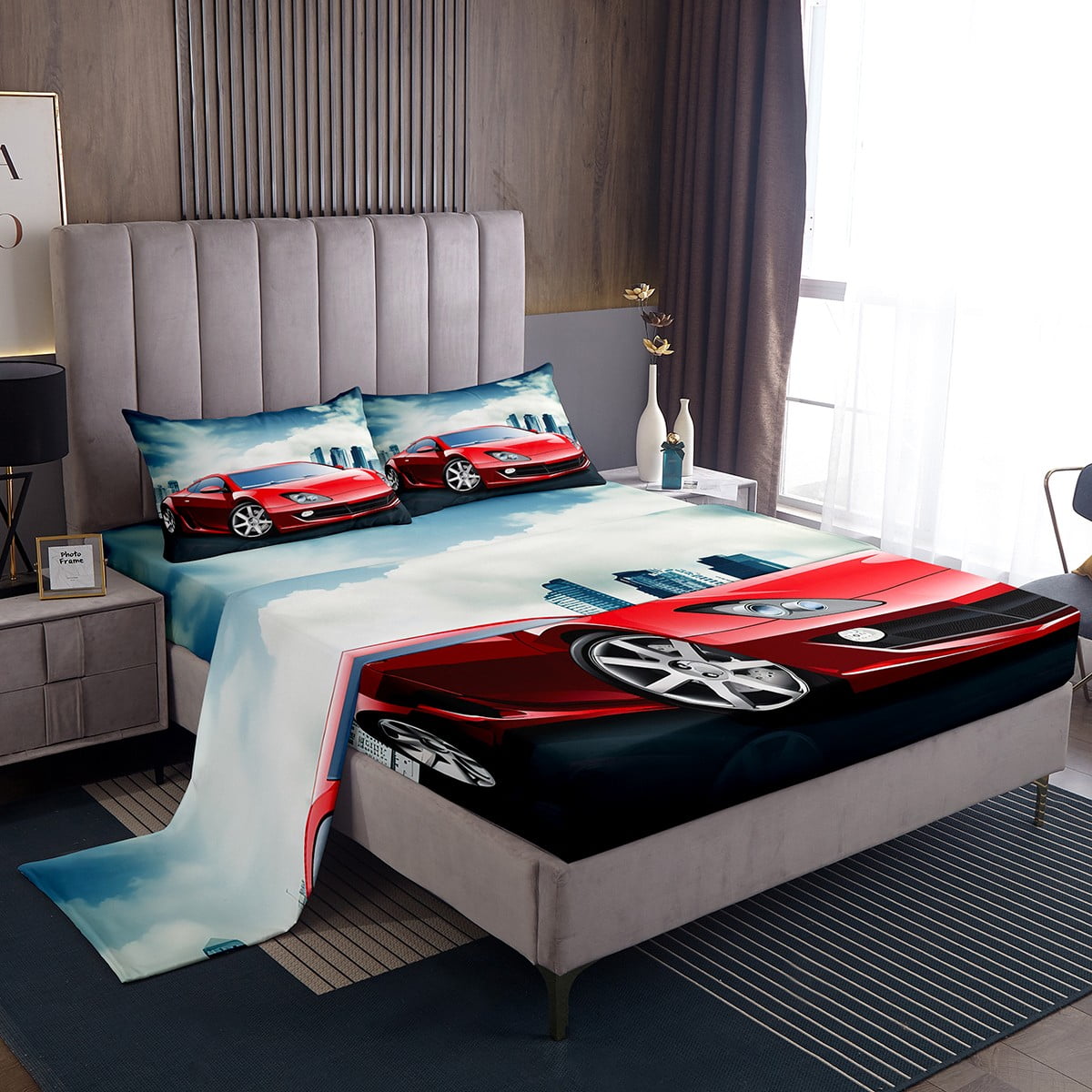 Boys Red Race Car King Sheets for Young Adults Extreme Sports Bed Set ...