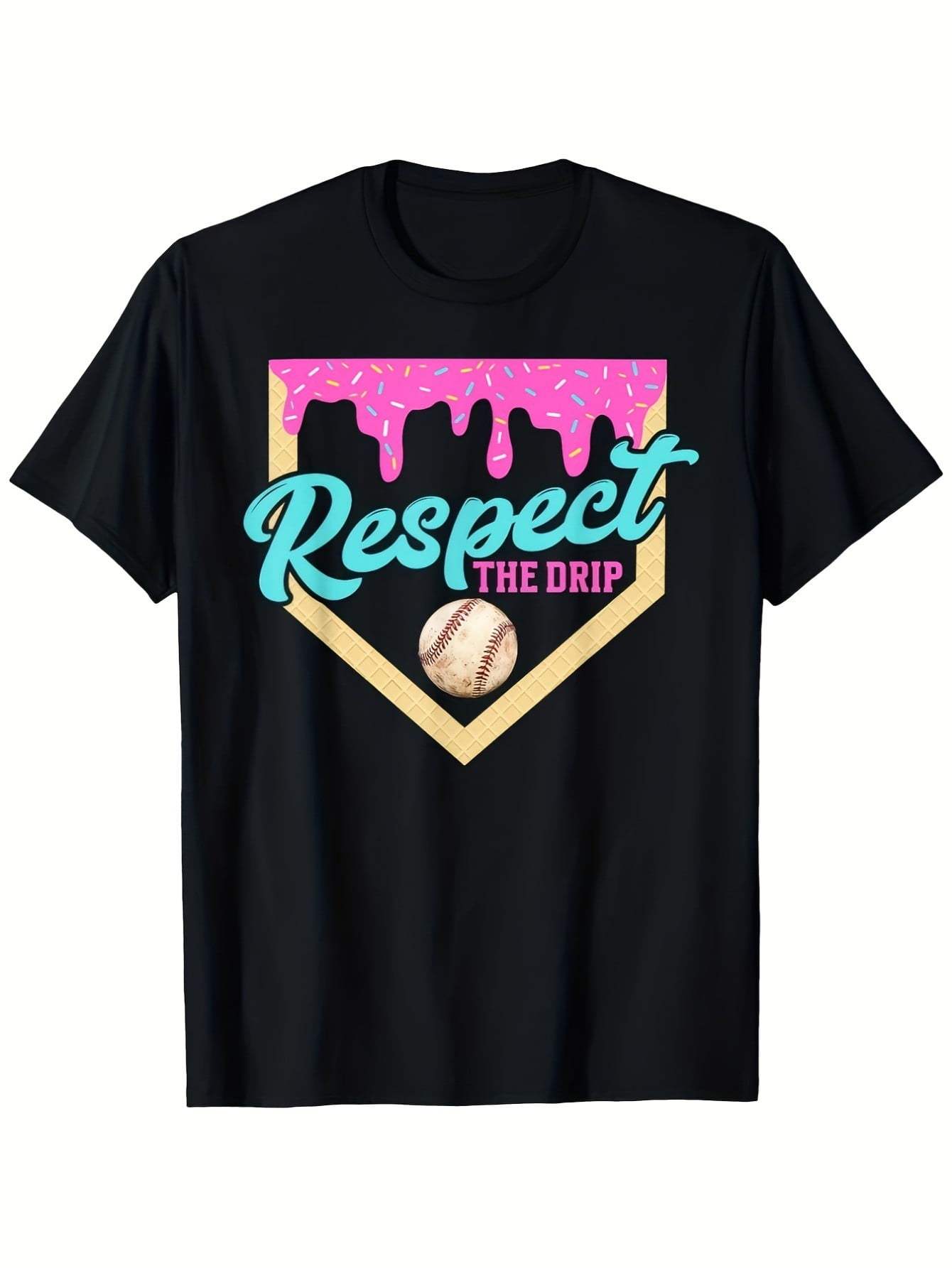 Boys' "Respect the Drip" Baseball Graphic T-Shirt - Black Cotton Crew ...