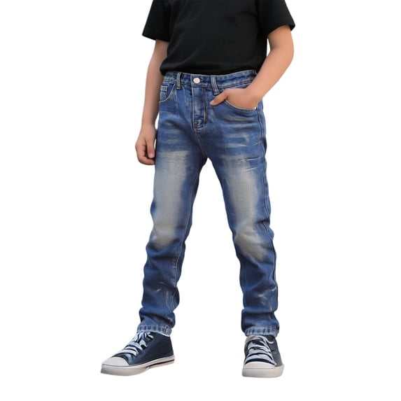 Boys Ripped Denim Jeans Boy's Skinny Fit Stretch Blue Pants for Kids ...