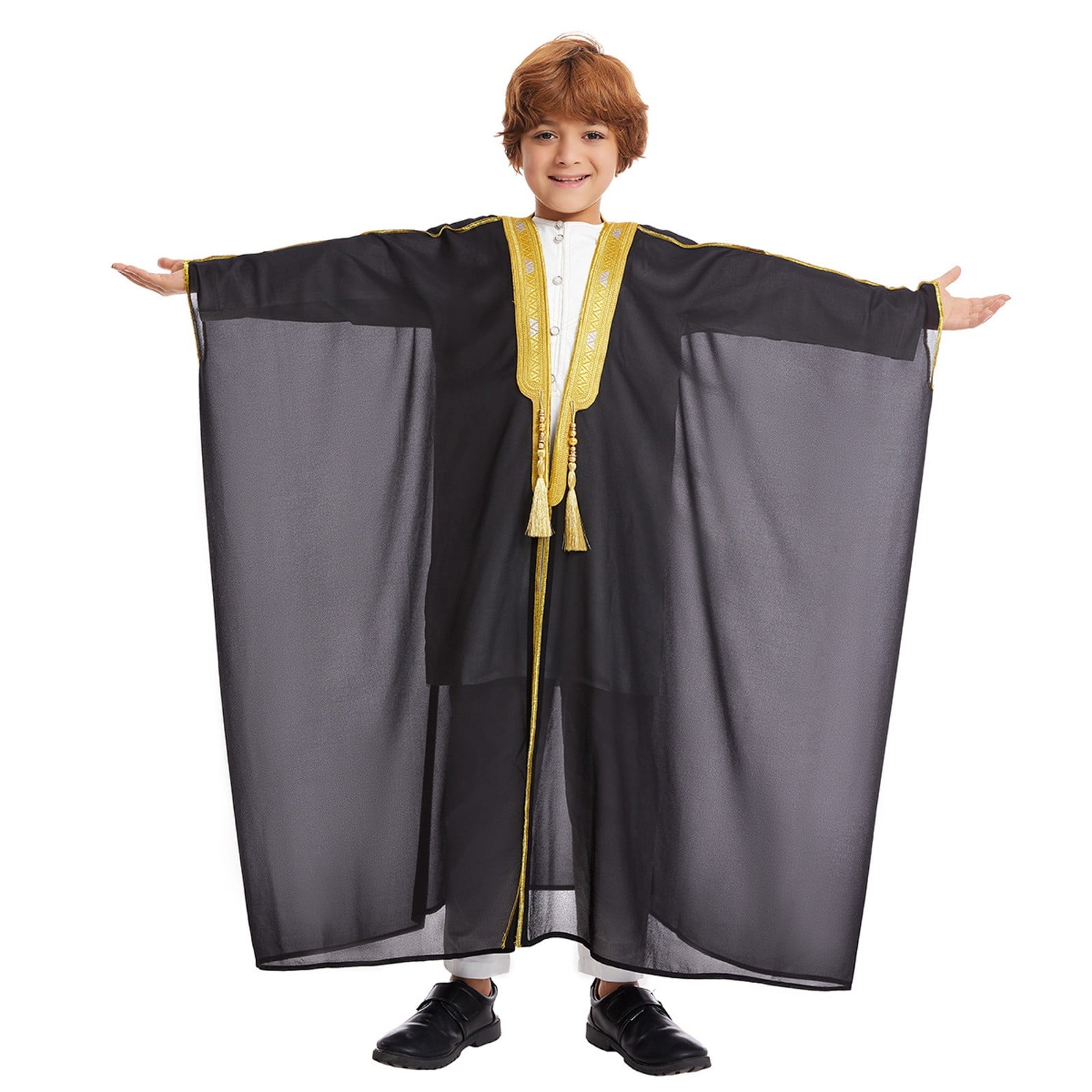 Boys Robe Clothes Kimono Loose Abaya Long Sleeve Embroidered Chiffon ...