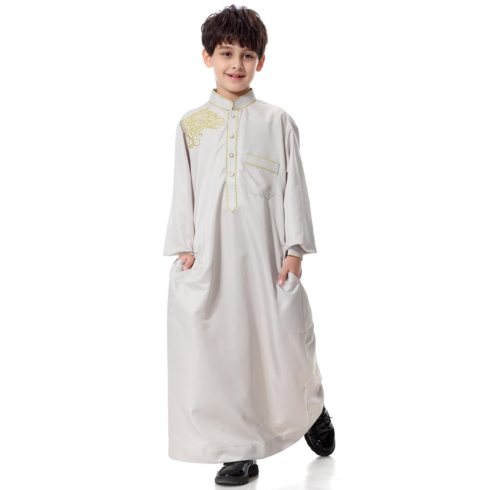 Boys Robe Kids Arabic Thobe Long Sleeve Crew Neck Solid Color Teenage ...