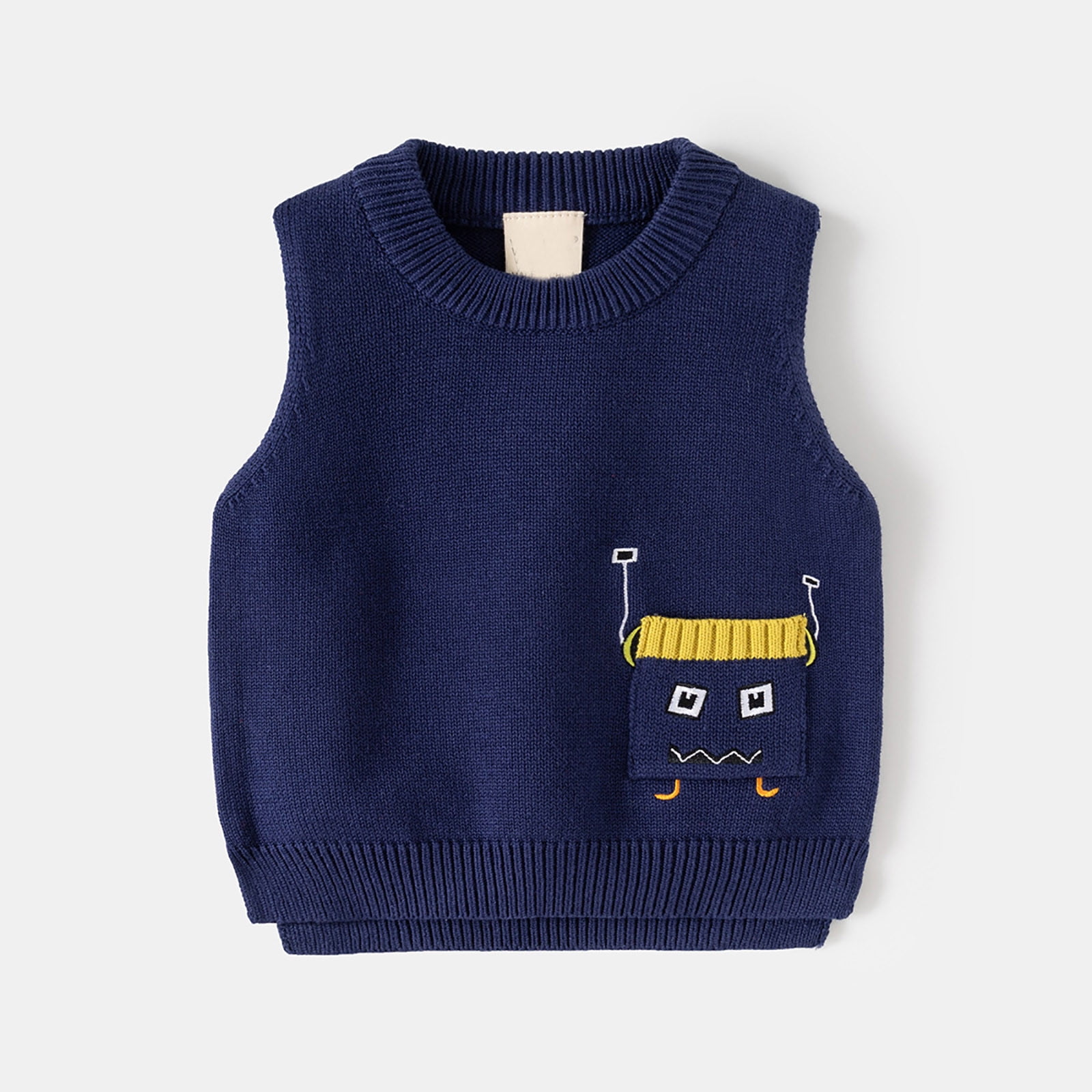 Boys Robot Embroidery Knit Vest Sweater Kids Sleeveless Pullover Soft ...