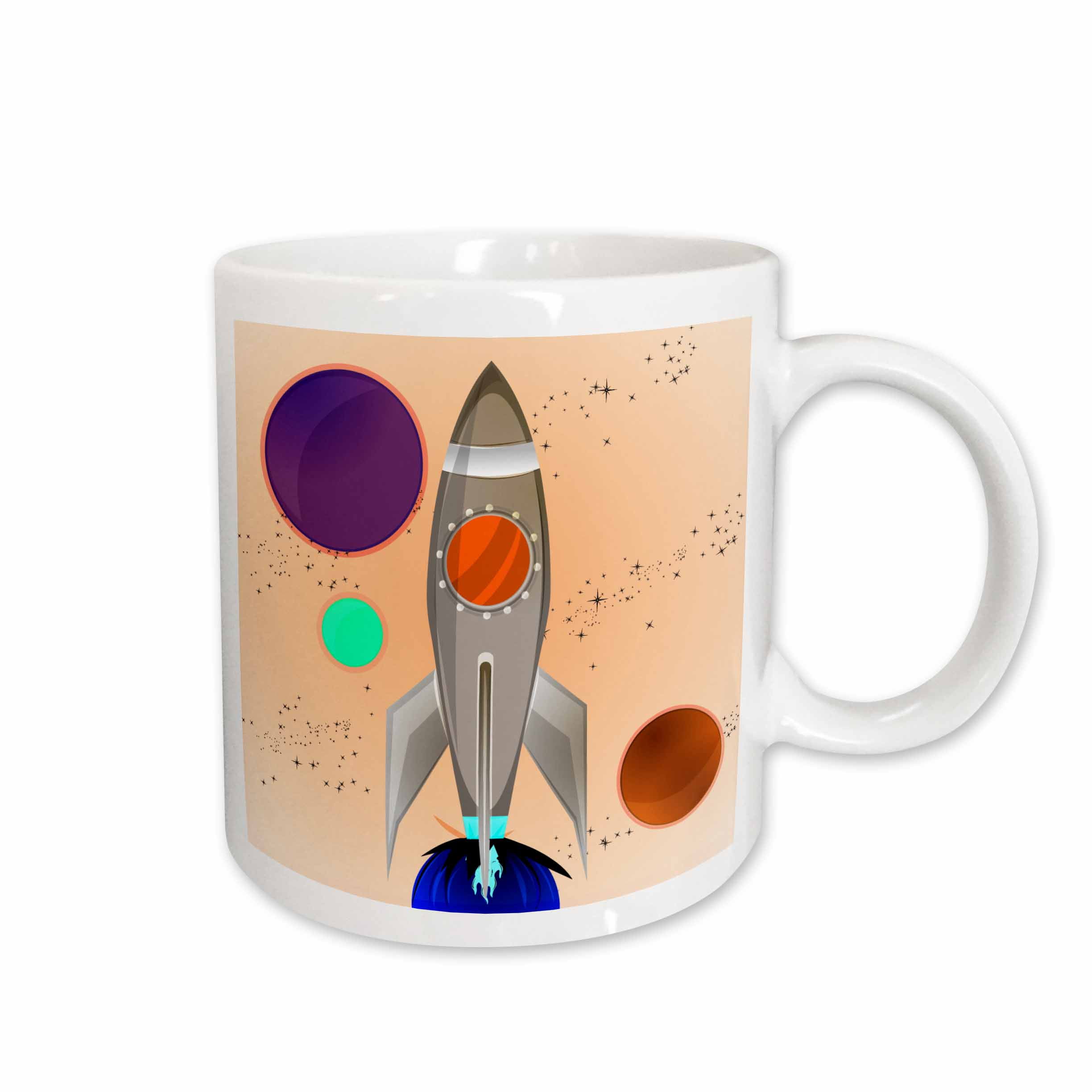 Boys Rocket Ship With Planets Design On A Peach Background 15oz Mug mug ...