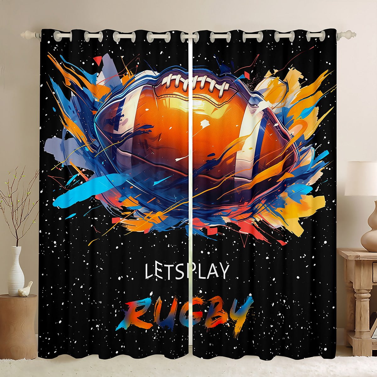 Rugby Blackout Curtains 84x84 Football Soccer Sports Bedroom Curtains ...