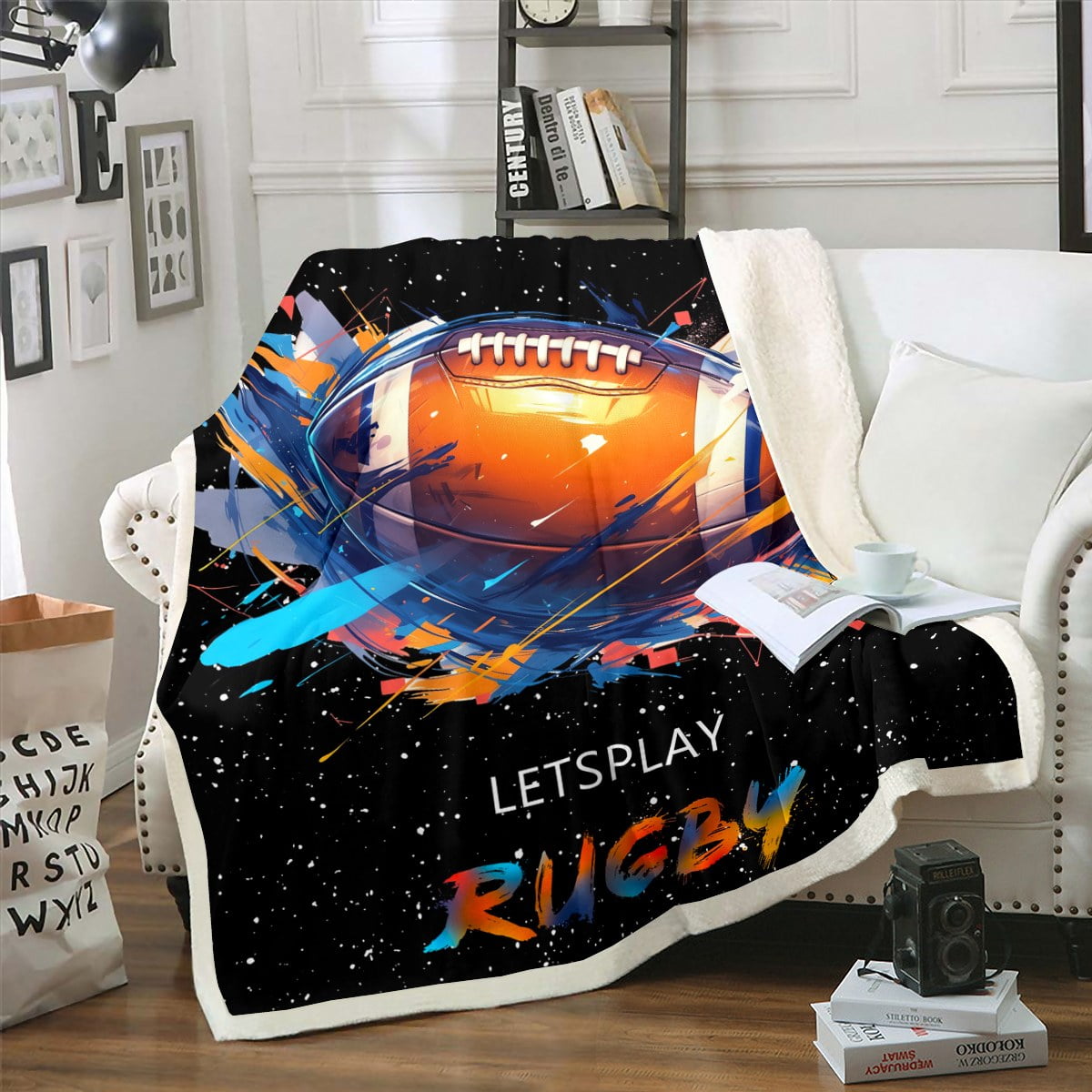 Rugby Fleece Blanket Queen Football Soccer Sports Sherpa Blanket ...