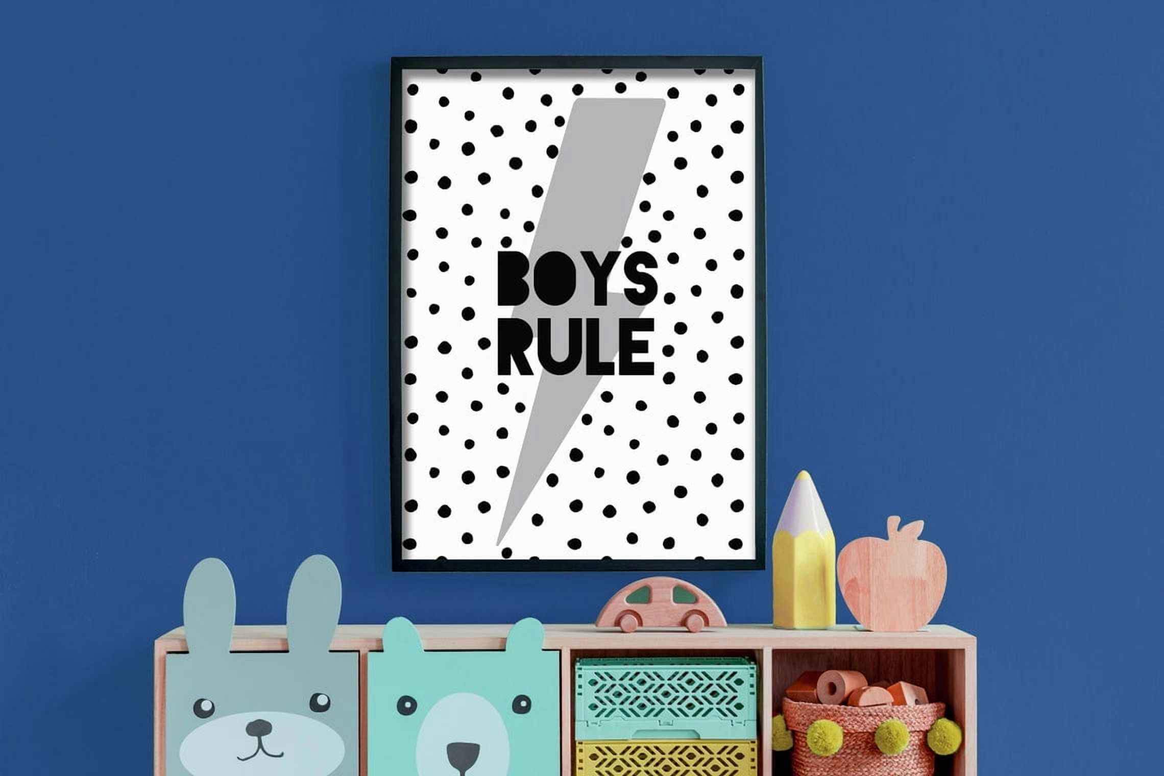 Boys Rule - Lightening Bolt Print Nursery Decor Playroom Wall Art ...