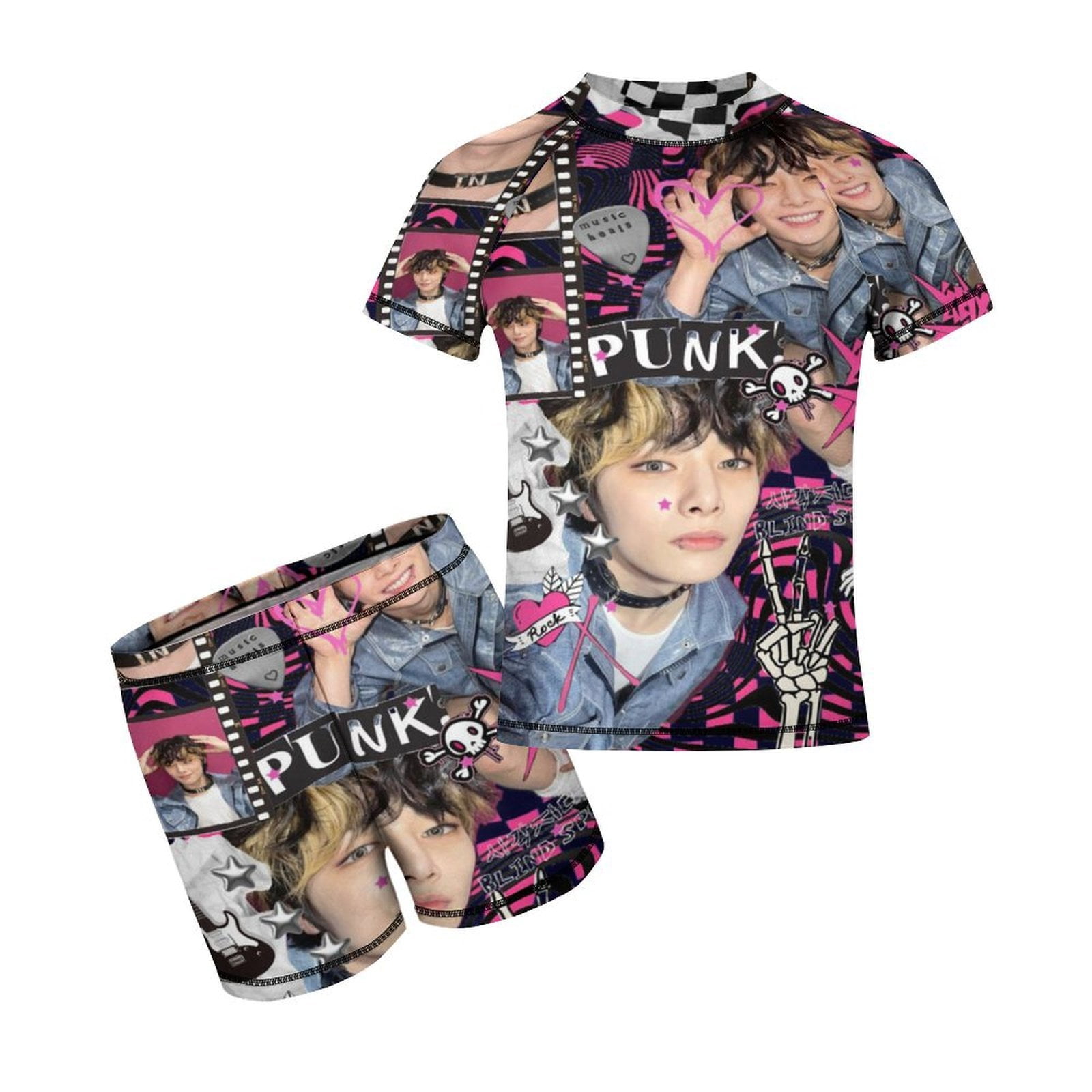 Boys SKZ Stray Korea Ki-DS Rash Guard Set 2 Piece Swimsuits Short ...
