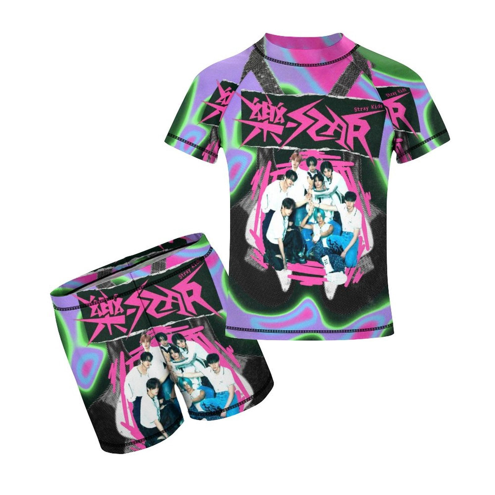 Boys SKZ Stray Korea Ki-DS Rash Guard Set 2 Piece Swimsuits Short ...
